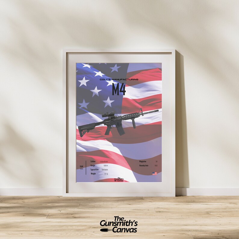 M4 FIREARM PRINTS Wall Art for Shooting Range Décor Military Gun ...