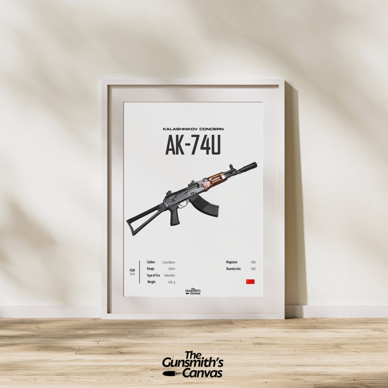 AK47U FIREARM PRINTS Wall Art for Shooting Range Décor Military Gun Enthusiasts Gift Rifle ...