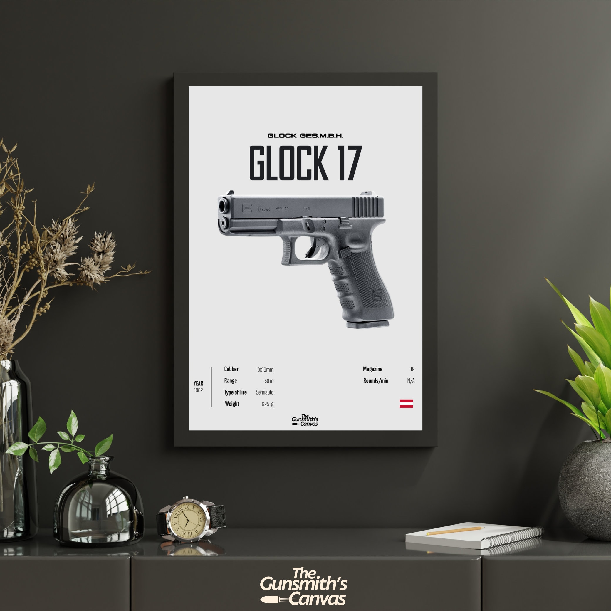 Glock 17 - FIREARM PRINTS Wall Art for Shooting Range Décor Military ...