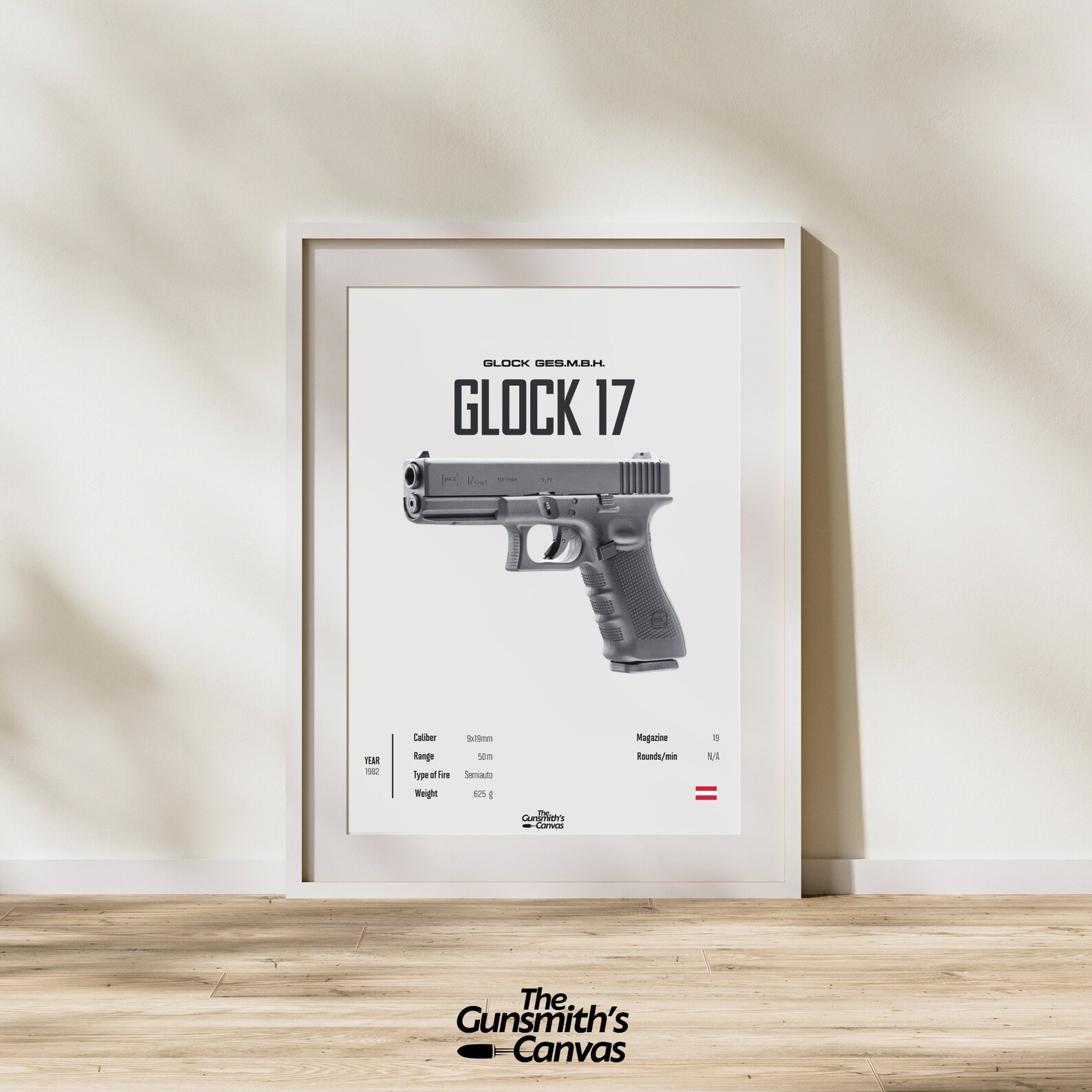 Glock 17 FIREARM PRINTS Wall Art for Shooting Range Décor Military Gun ...