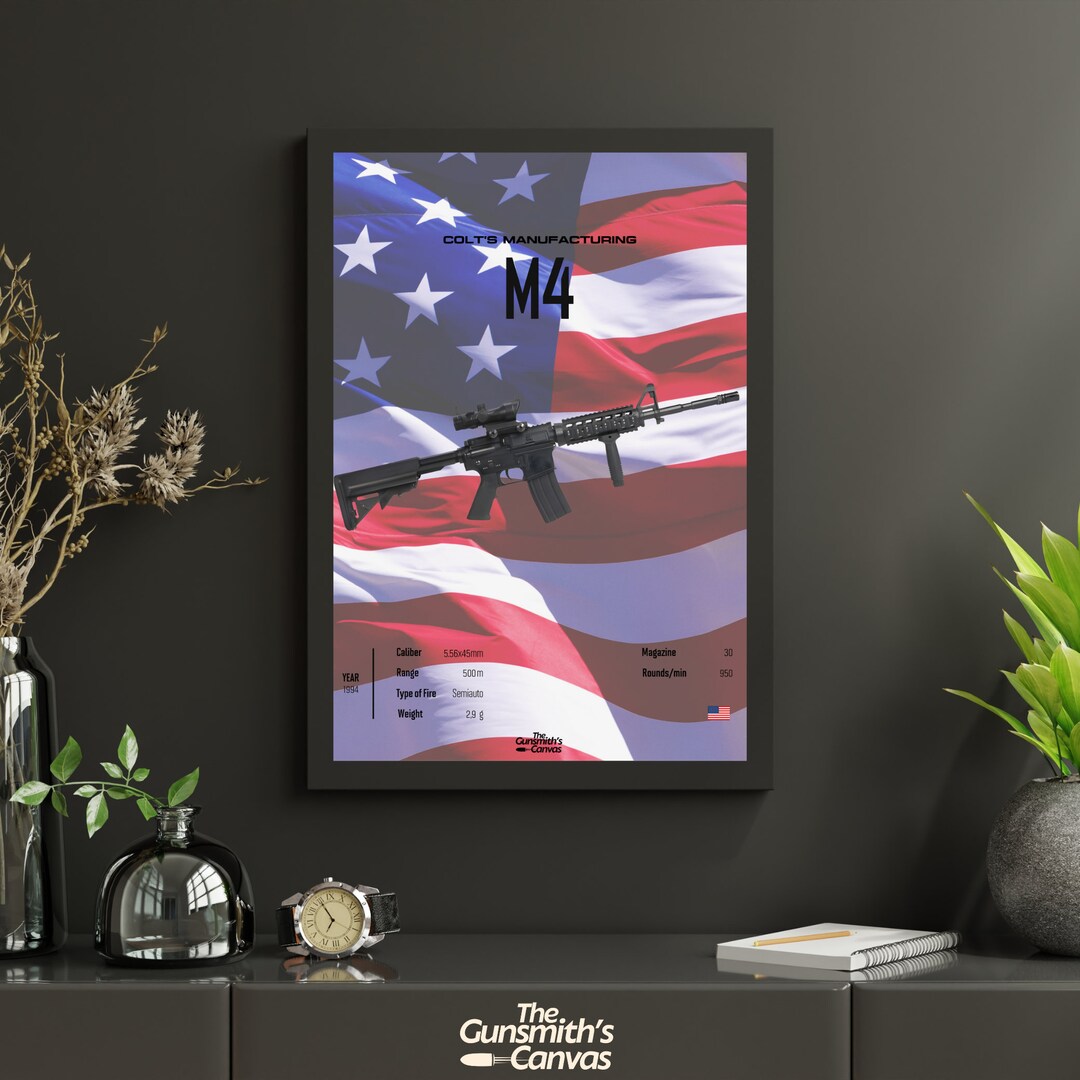 M4 FIREARM PRINTS Wall Art for Shooting Range Décor Military Gun ...