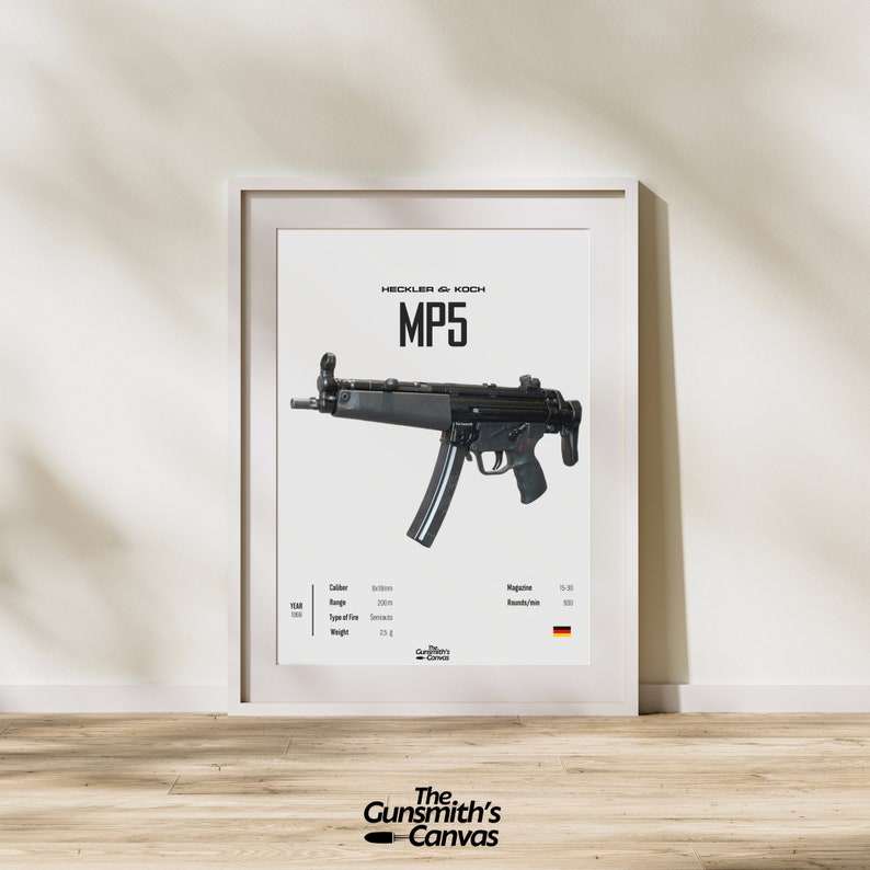 MP5 Firearm Wall Deco Military Line Art for A Gun Enthusiast - Etsy
