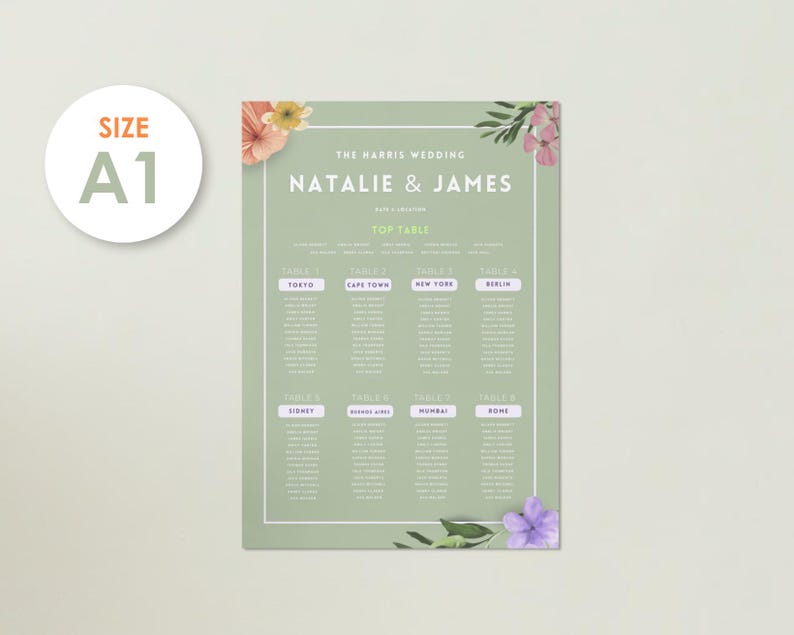 Wedding Table Seating Chart | Seating Chart Template | Wedding Seating ...