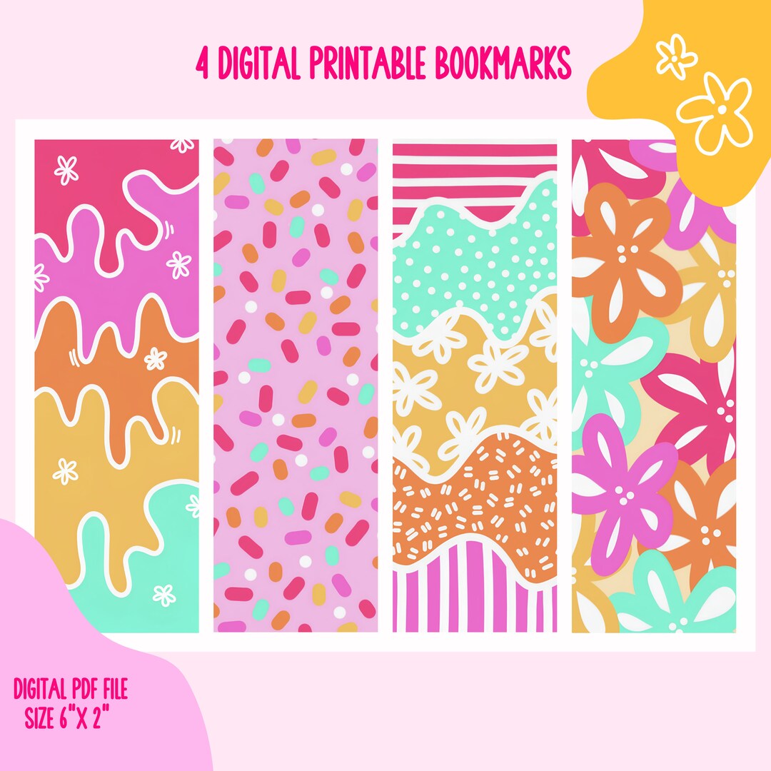 Digital Printable Bookmarks Set, Cute Retro Colorful Contrast Pastel ...
