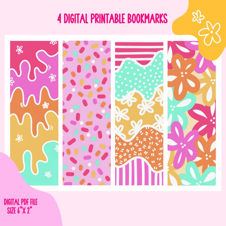 Digital Printable Bookmarks Set, Cute Retro Colorful Contrast Pastel ...