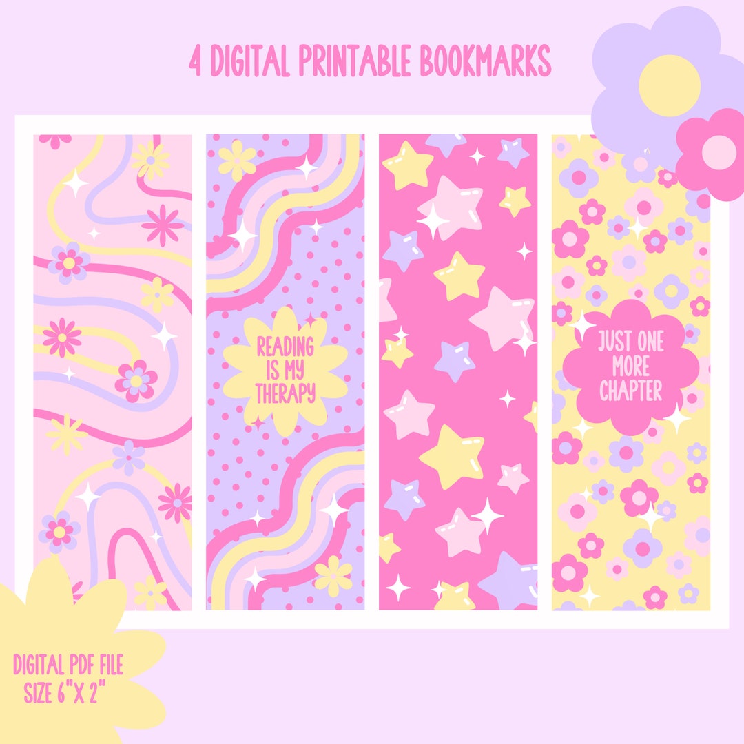 Digital Printable Bookmarks Set, Cute Retro Colorful Pastel Flowers ...
