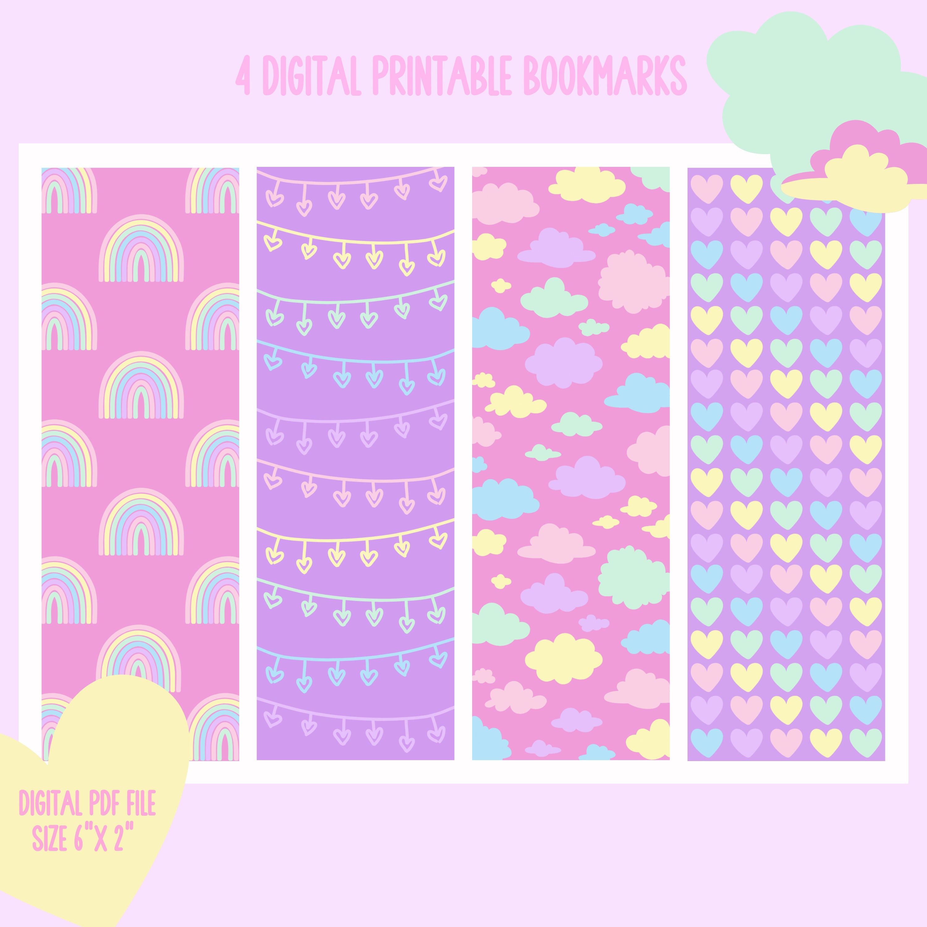 Digital Printable Bookmarks Set, Cute Retro Colorful Pastel Rainbows ...