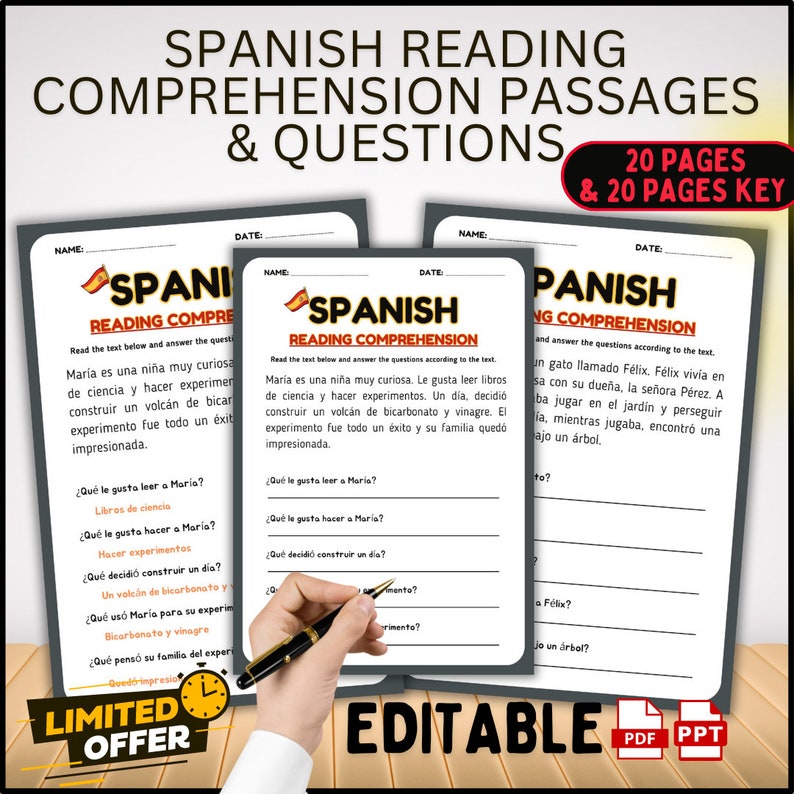 Spanish Reading Comprehension Passages With Questions and Answer Keys ...