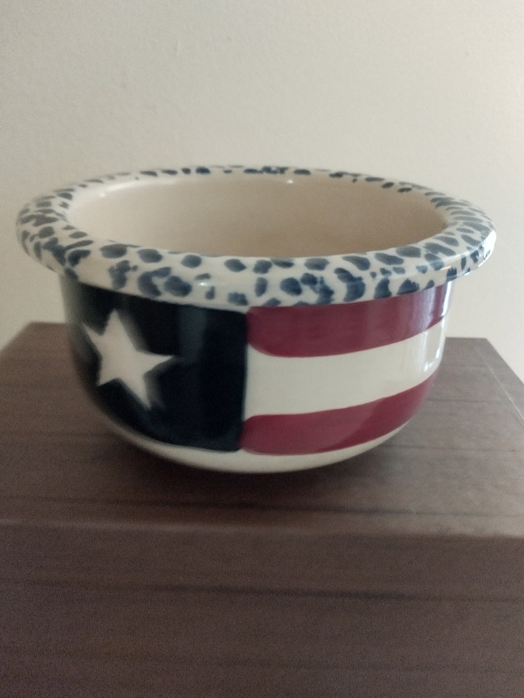 Vintage Bowl Patriotic Blue Spongewear Small Stone Wear Country ...