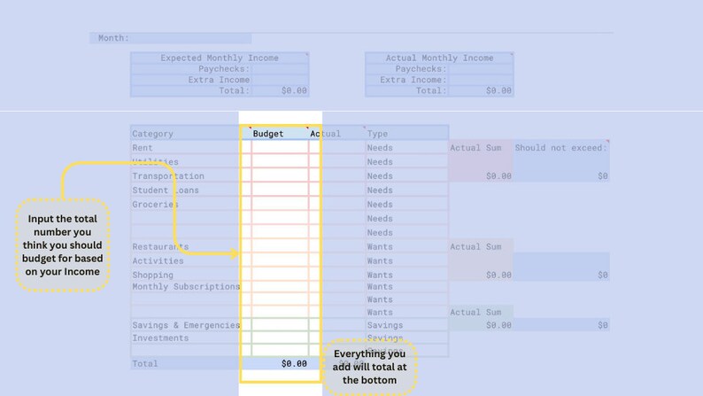 50/30/20 Monthly Budget Template - Etsy