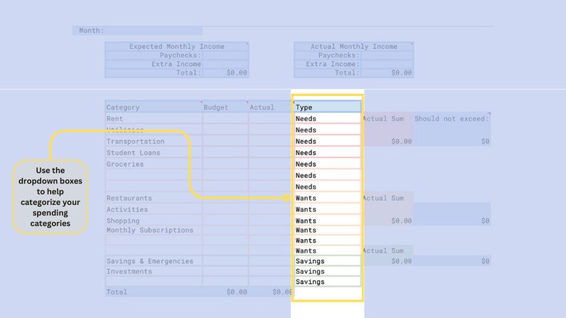 50/30/20 Monthly Budget Template - Etsy