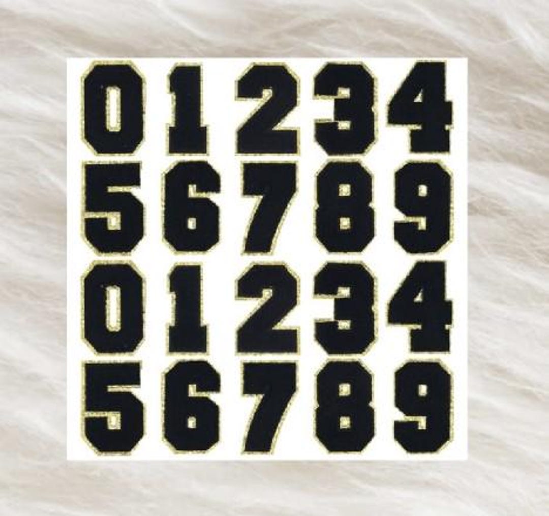 Chenille Number Patches, Number Patch - Black With Gold Trim - for DIY ...