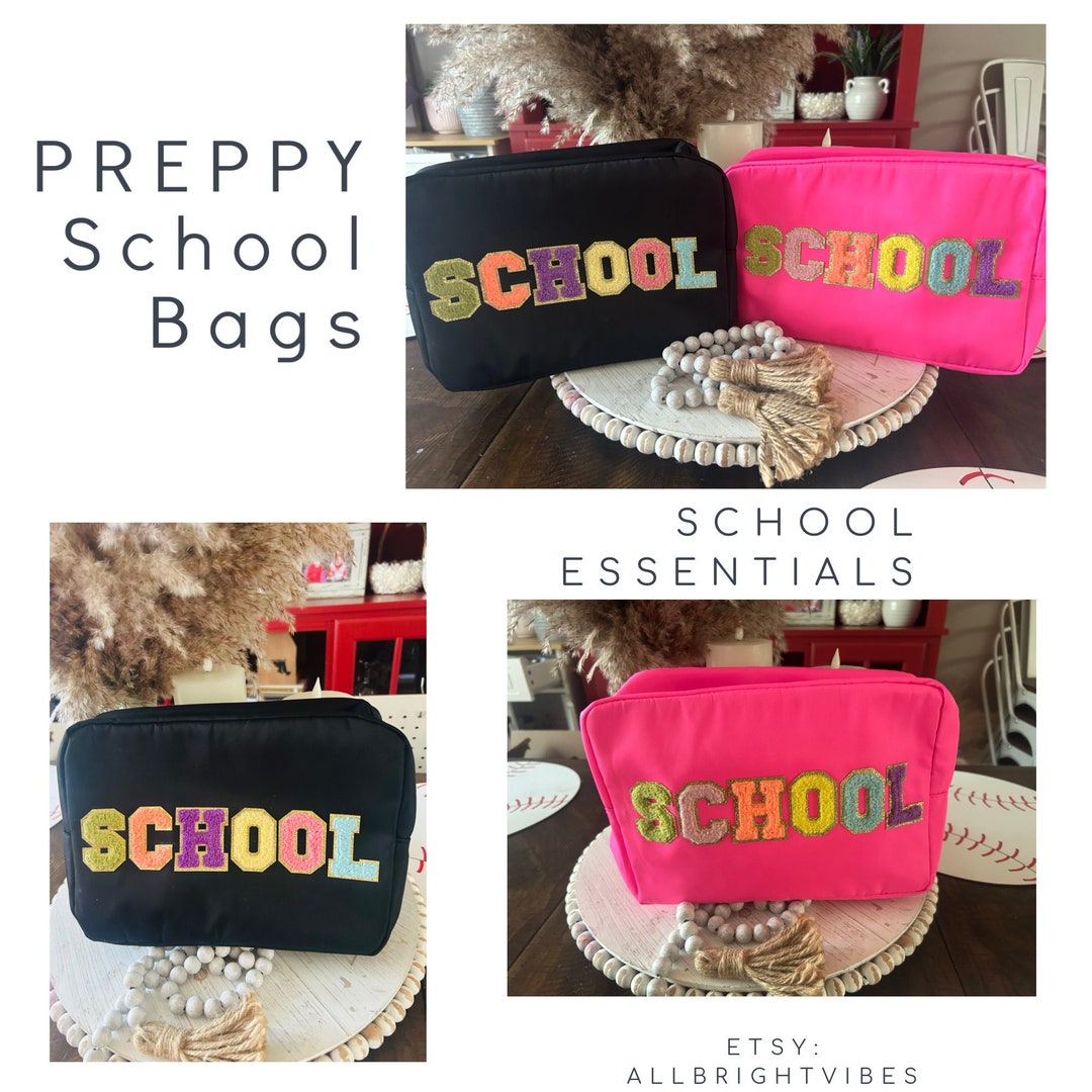 SCHOOL Bag - Preppy Pouch for Girls, Large Nylon Pouch for All Your ...