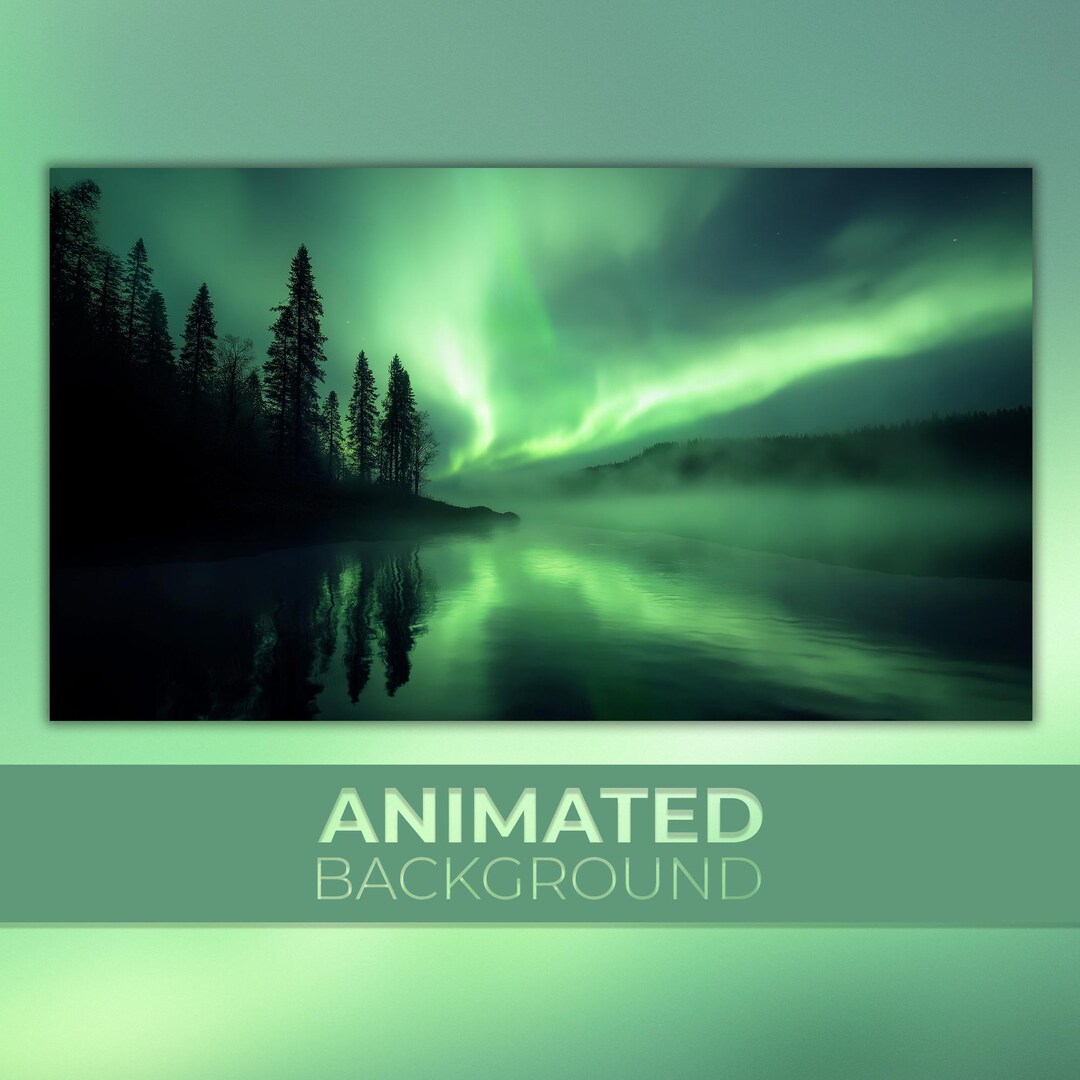 Animated Background, Aurora Mystic River, Northern Lights, Green ...