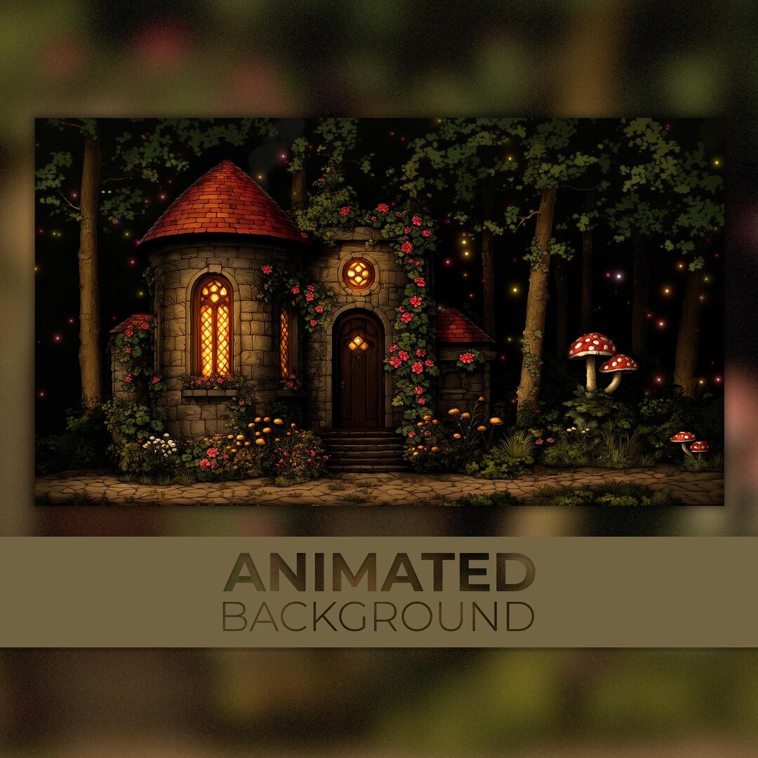 Animated Background, Hilltop Cottage, Fairy Night, Magic House, Firefly ...