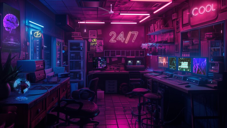 Animated Background, Cyberpunk Club, Cyber Club, Neon Gaming Room, Game ...