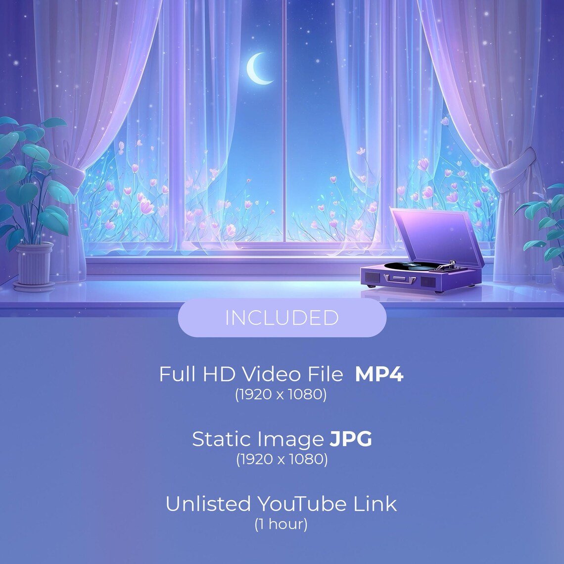 Anime Animated Background: Moonlit Window, Dreamy Room, Soft Night ...