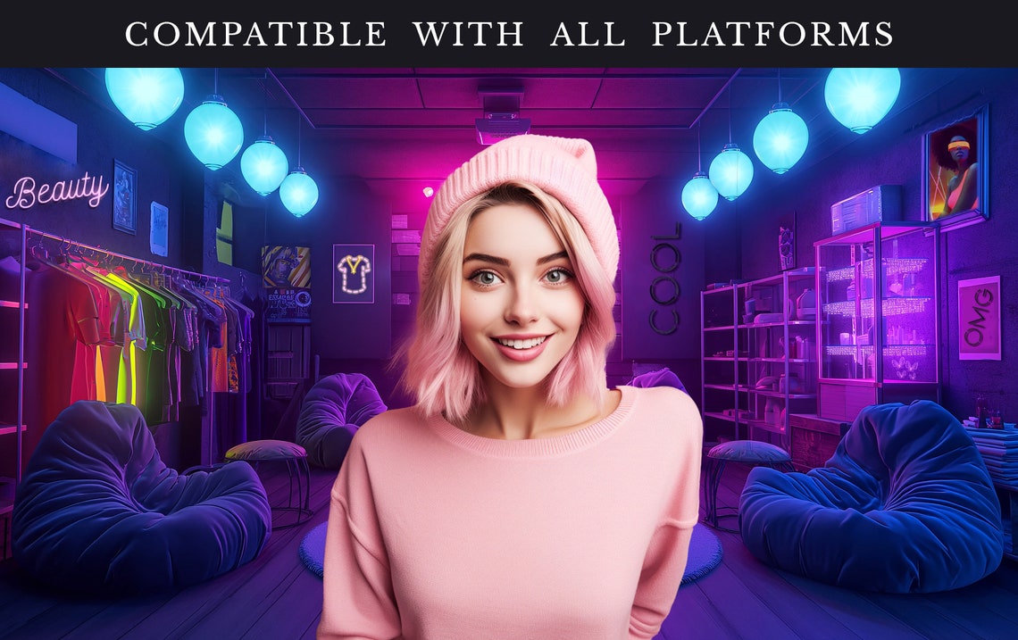 Animated Background, Dressing Room, Neon Lit Fashion Store, Youth Club ...