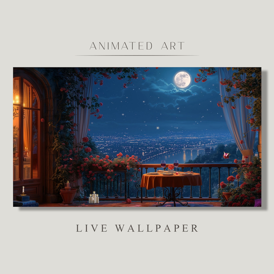 Animated Background, Romantic Balcony, Rooftop Romance, Moonlight, City ...