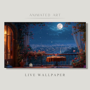 Animated Background, Romantic Balcony, Rooftop Romance, Moonlight, City ...