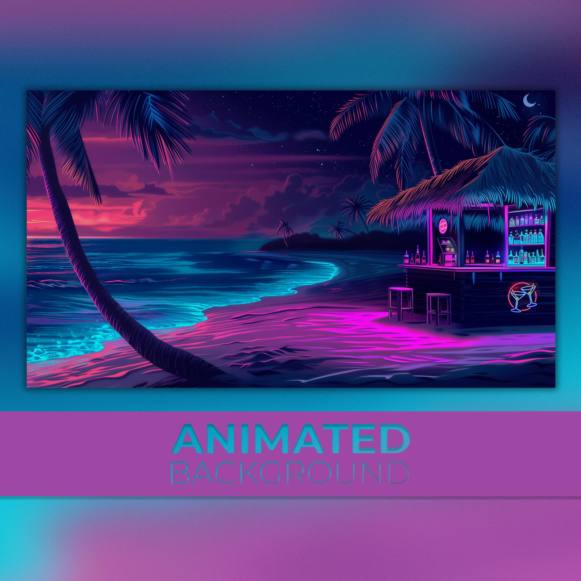 Animated Background, Neon Beach Bar, Tropical Night, Cyber Sunset ...