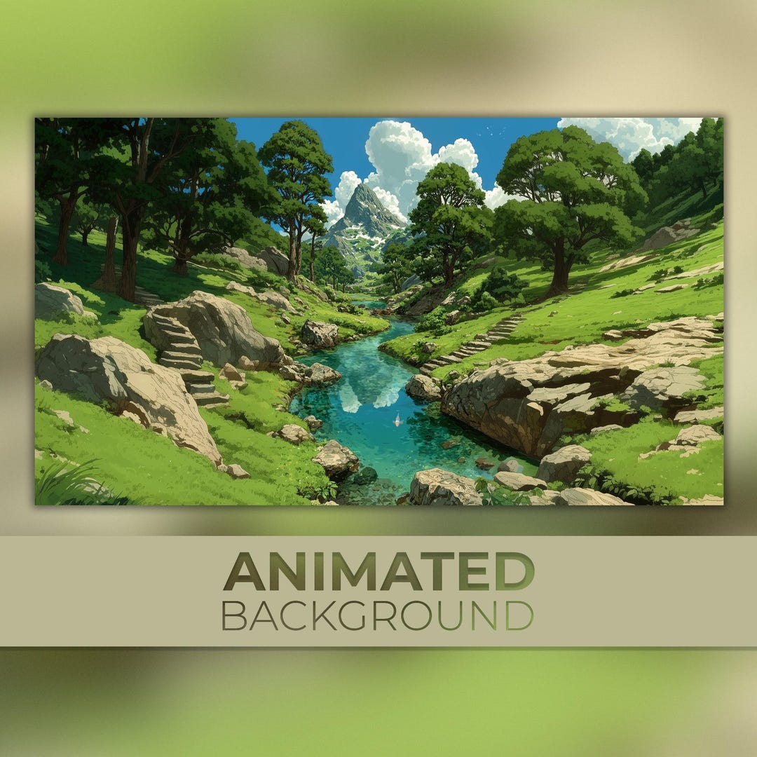 Animated Background, Peaceful Anime Forest, River and Green Hills ...
