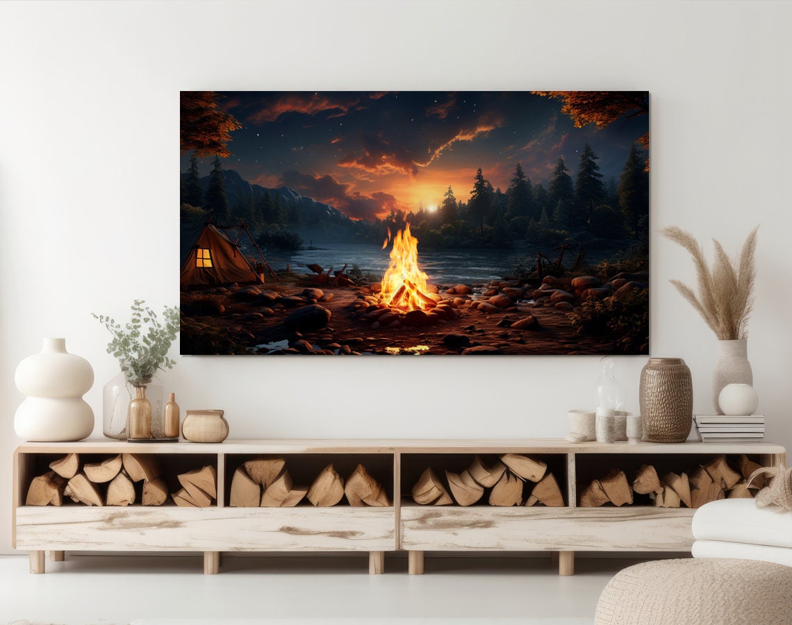 Animated Background, Camping in Forest, Campfire in the Woods, Fire ...