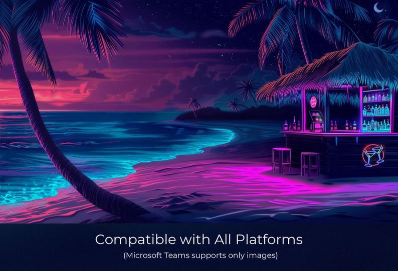 Animated Background, Neon Beach Bar, Tropical Night, Cyber Sunset ...