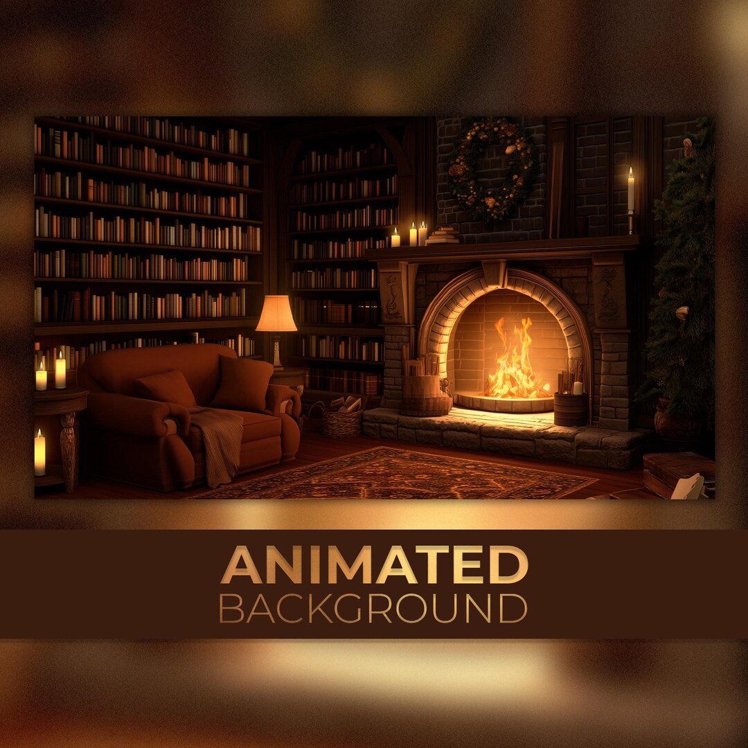 Animated Background, Cozy Classic Library, Wall of Books, Holiday ...