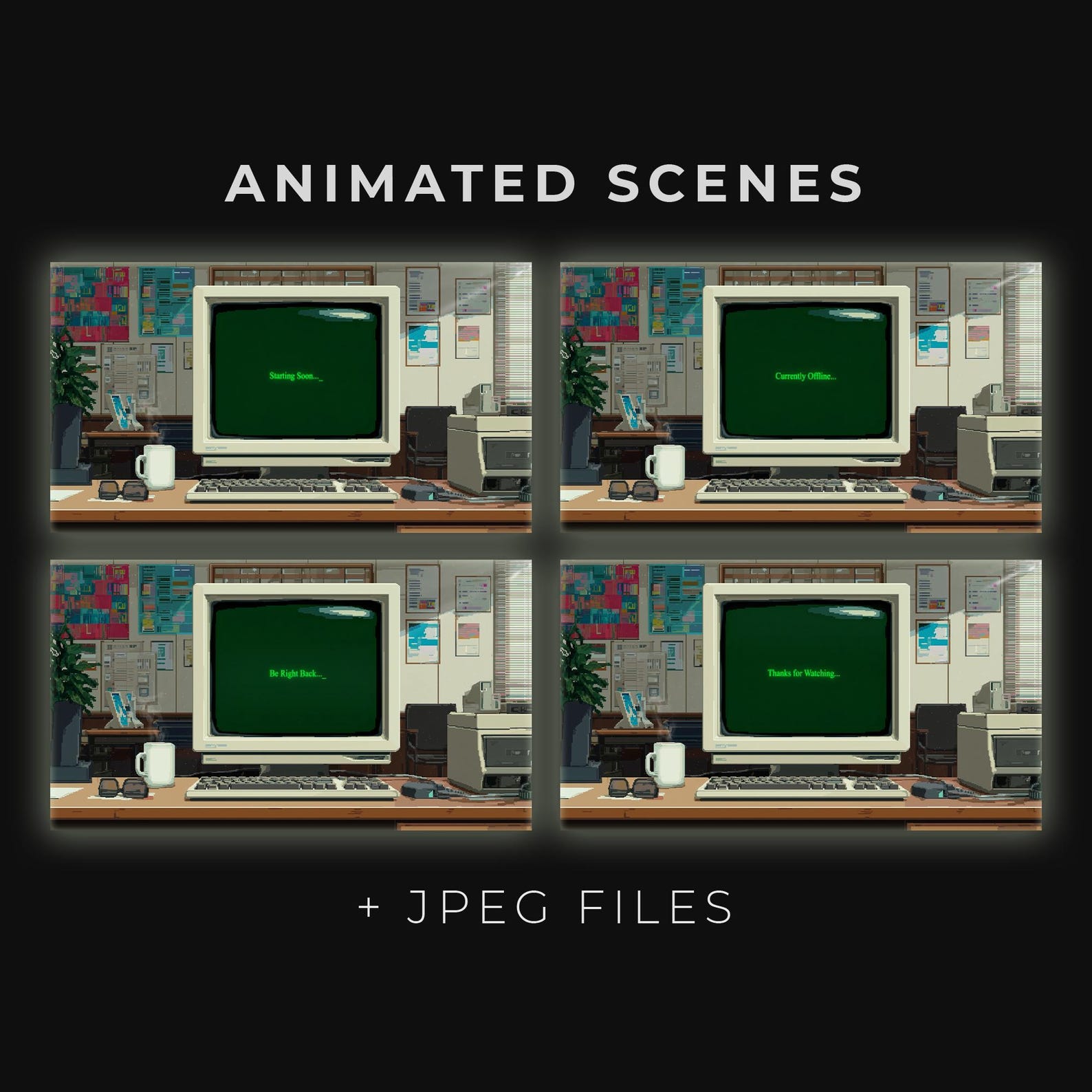 Stream Screen Animated, Retro Office Stream Screen, Data Room, Old ...