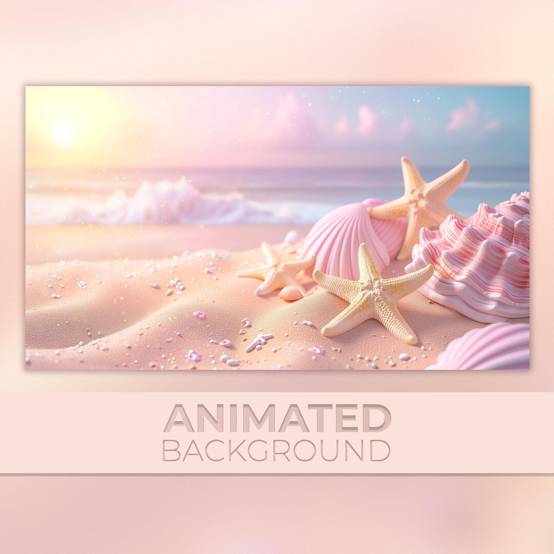 Animated Background, Pink Beach, Seashells and Starfish, Sunset Glow ...