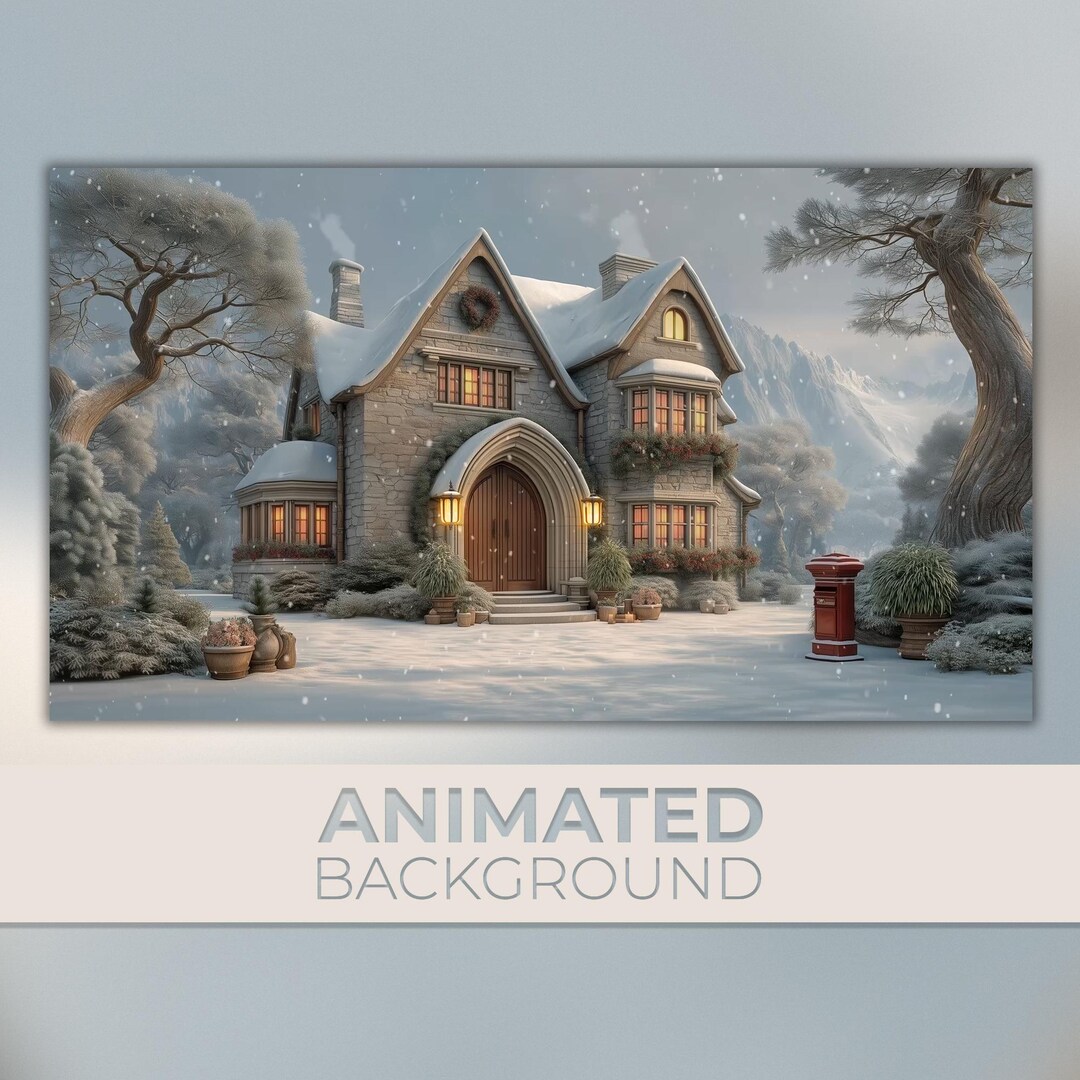 Animated Background, Snowy Stone House, Cozy Cottage, Christmas ...
