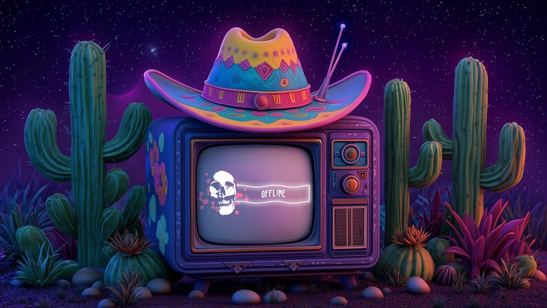 Stream Screen Animated, Retro Desert TV, Mexican Stream, Neon Cowboy ...