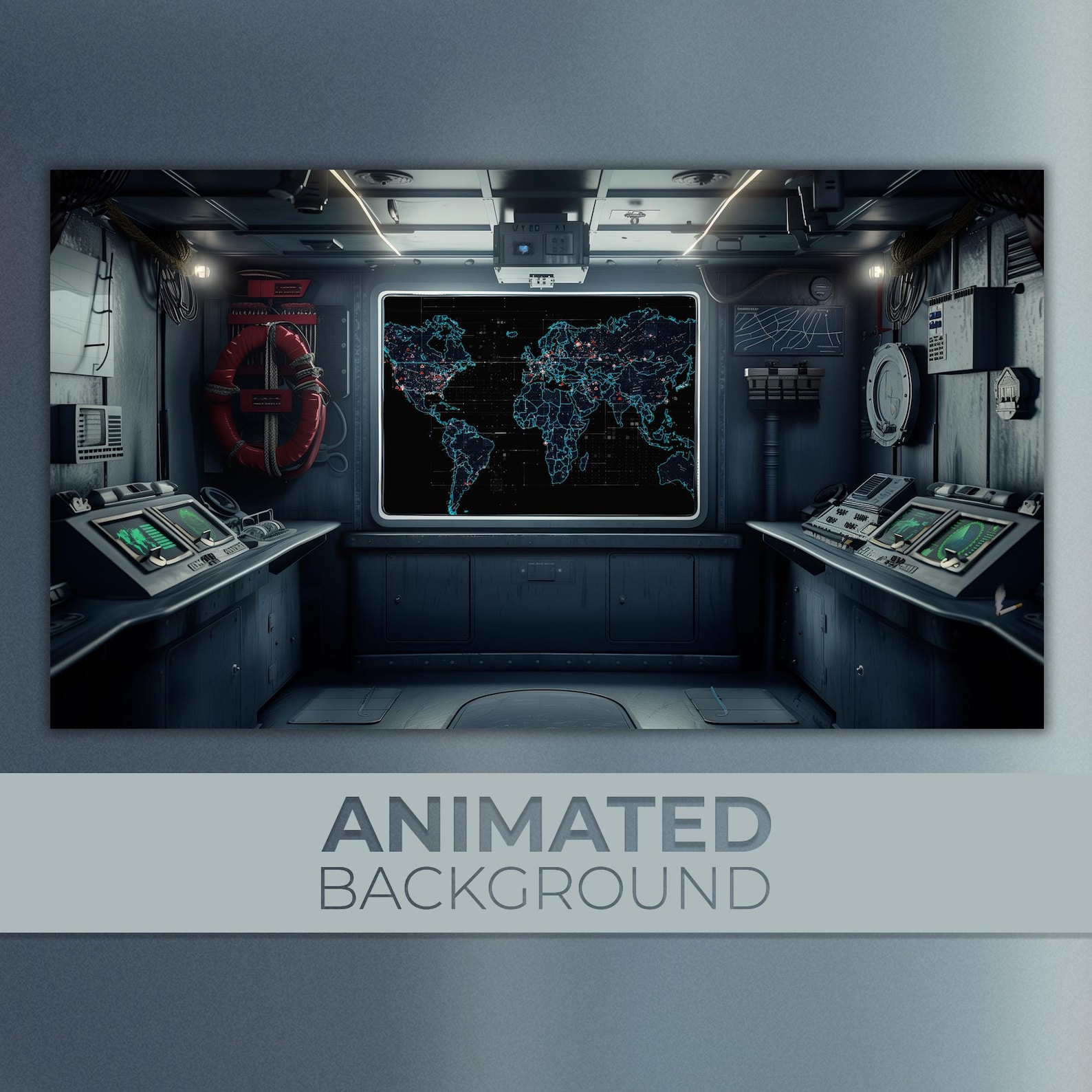 Animated Background, Submarine Command Center, War Room Map, Global ...