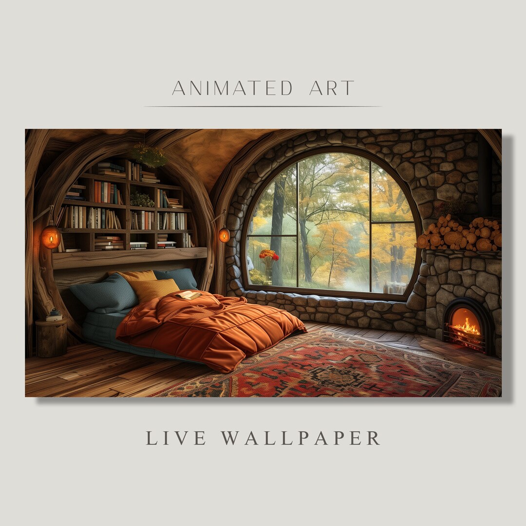 Animated Background, Cave Room, Bedroom in the Cave, Cloudy Spring ...