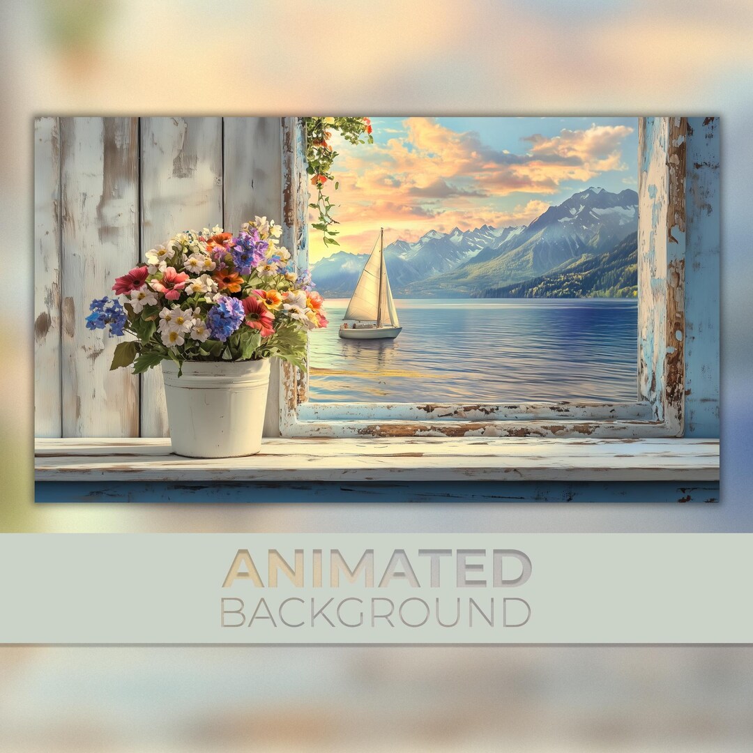 Animated Background, Sailboat View, Lakeside Blossom, Floral Lake ...