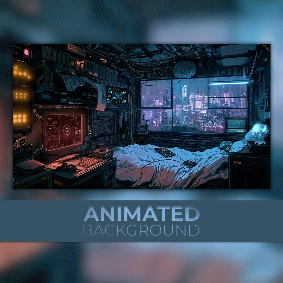 Animated Background, Cyber Bedroom, Cyberpunk Retreat, Digital Room ...