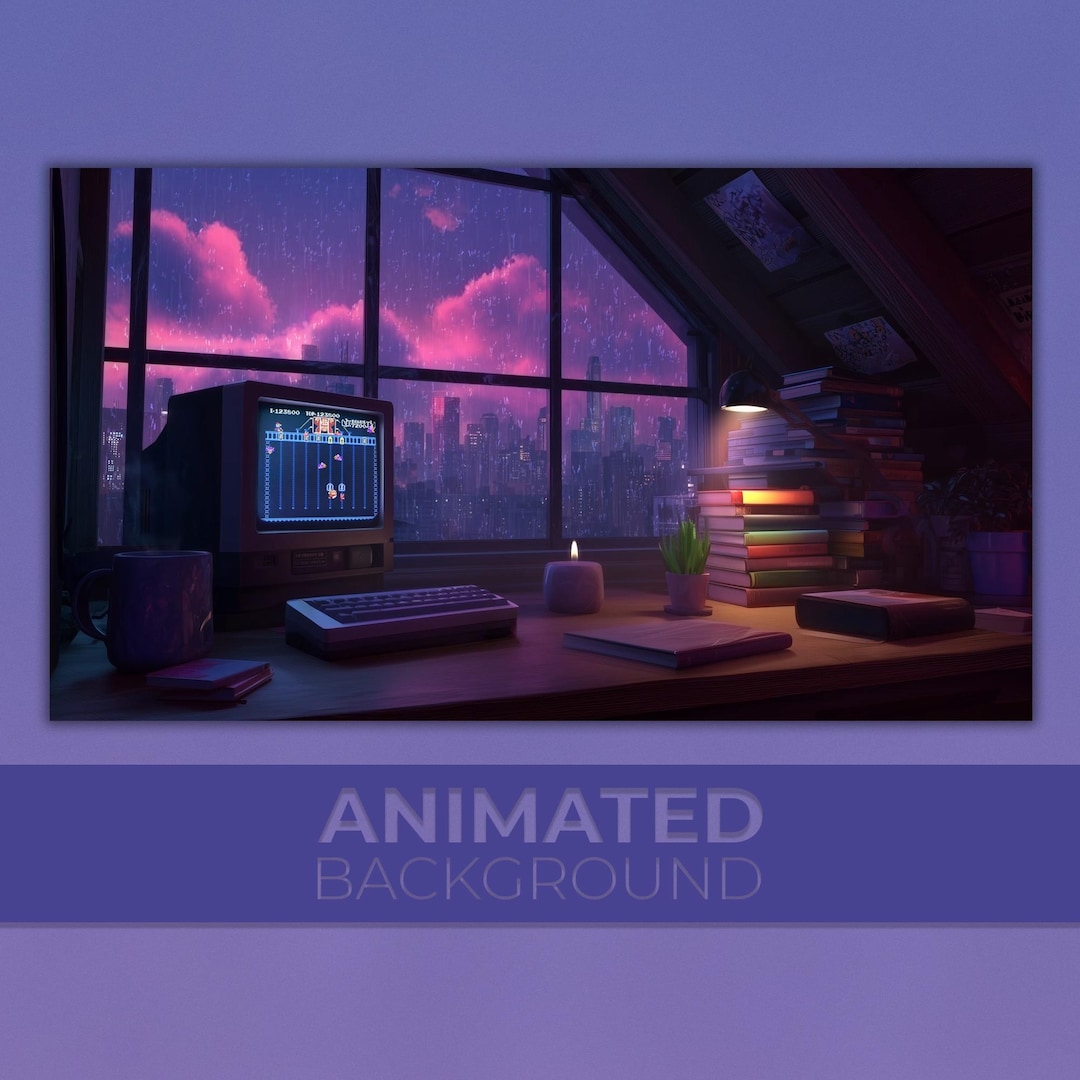 Animated Background, Digital Nostalgia Room, Retro Game Night, Pixel ...