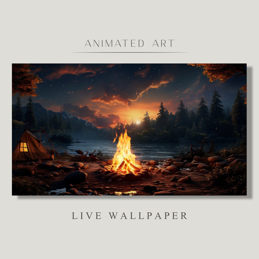 Animated Background, Camping in Forest, Campfire in the Woods, Fire ...