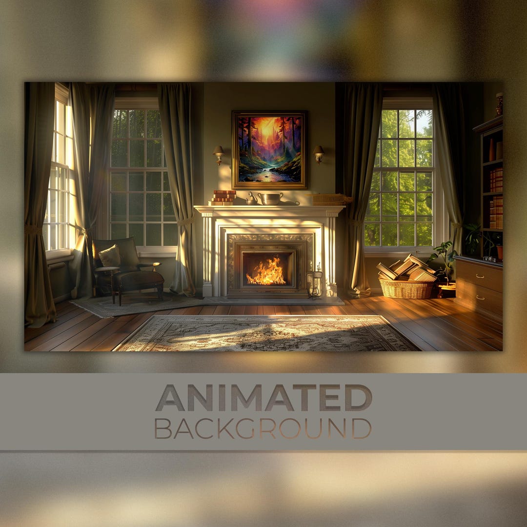 Animated Background, Sunlit Fireplace, Peaceful Lounge, Sunny Hearth ...
