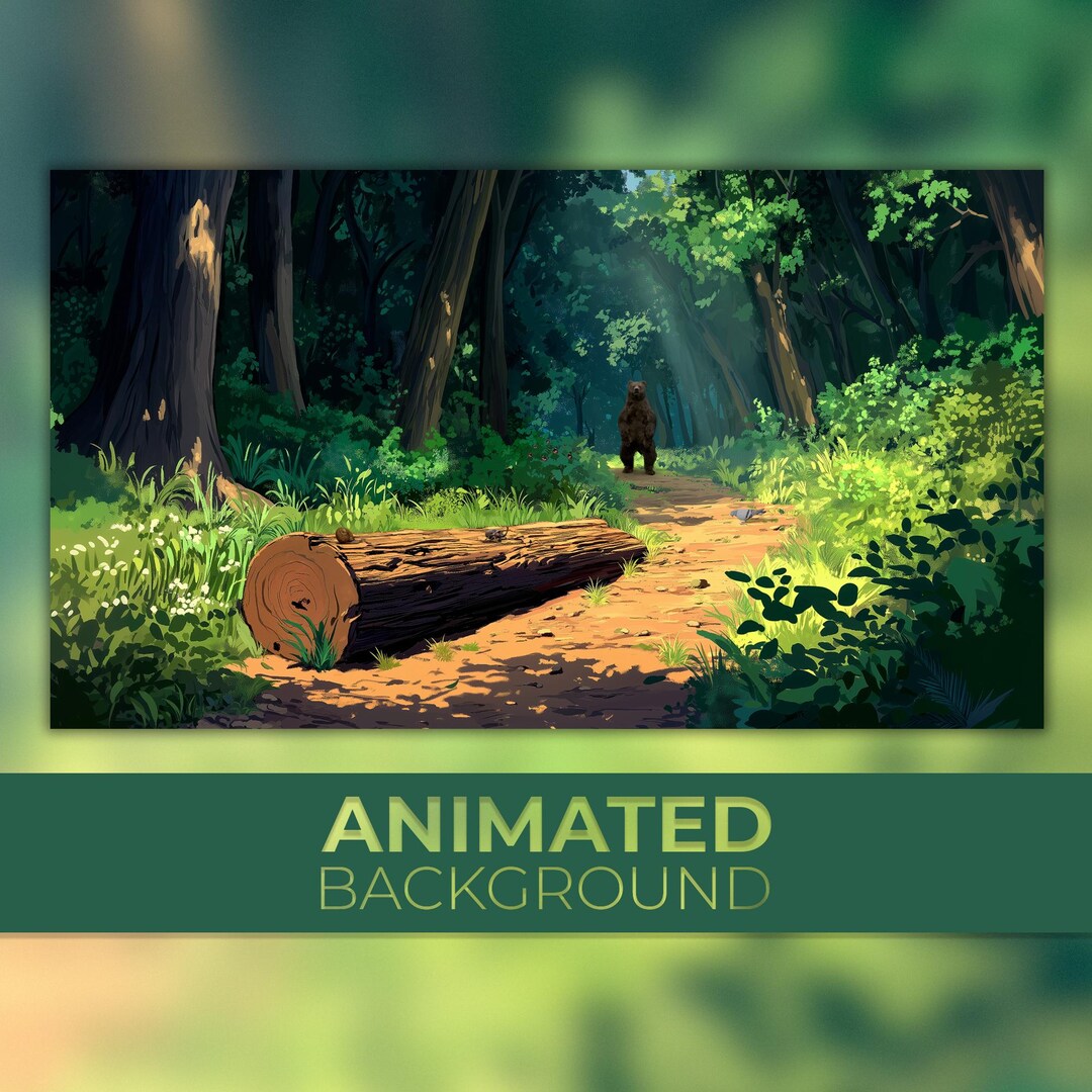 Animated Background, Wild Forest Trail, Bear in the Distance, Sunlit ...