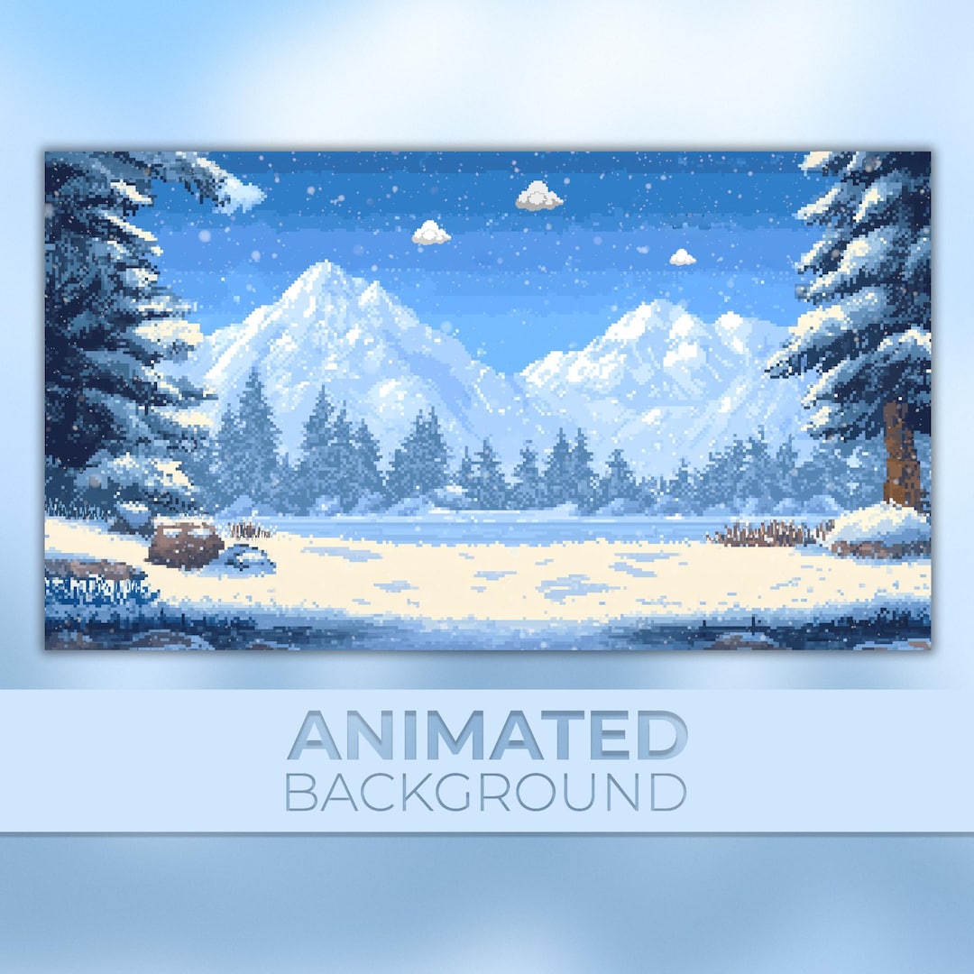 Animated Background, Pixel Winter Landscape, Snowy Mountains, Retro ...