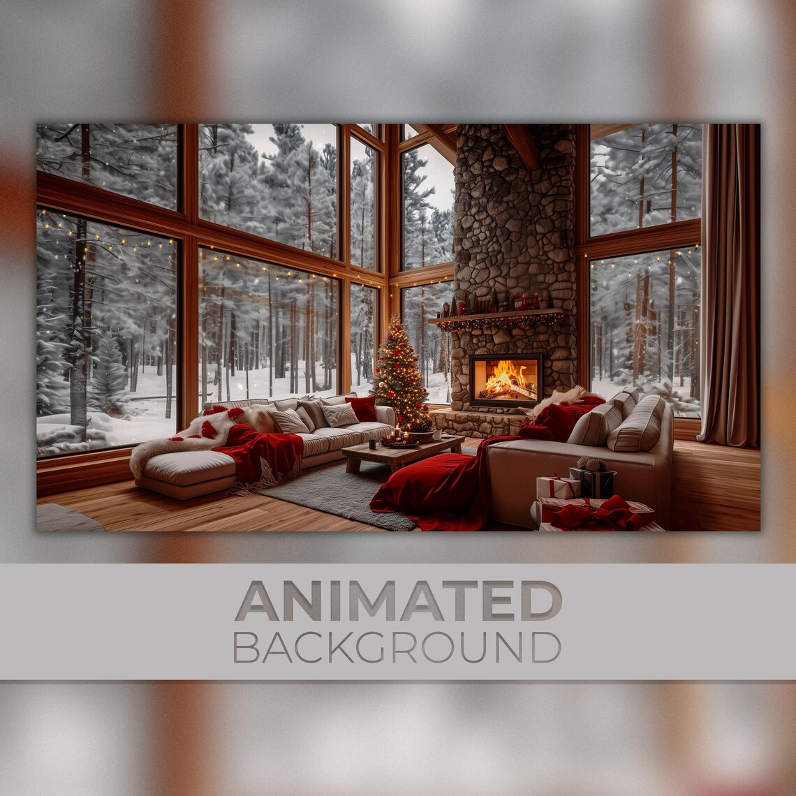 Animated Background, Lux Fireside Christmas, Winter Wonderland Cabin ...