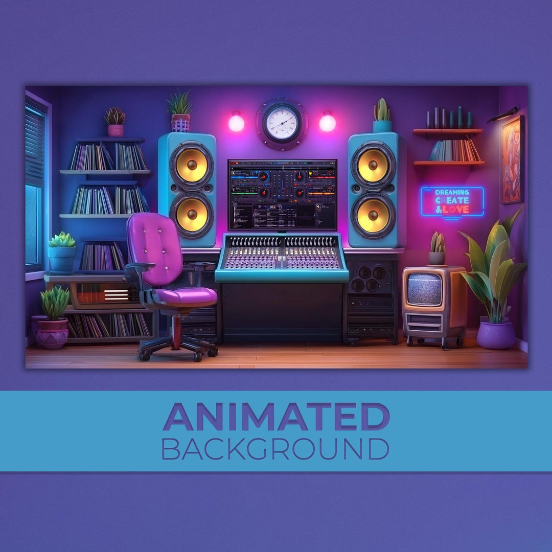 Animated Background, Midnight Mix Room, DJ Studio, Retro Wave Control ...