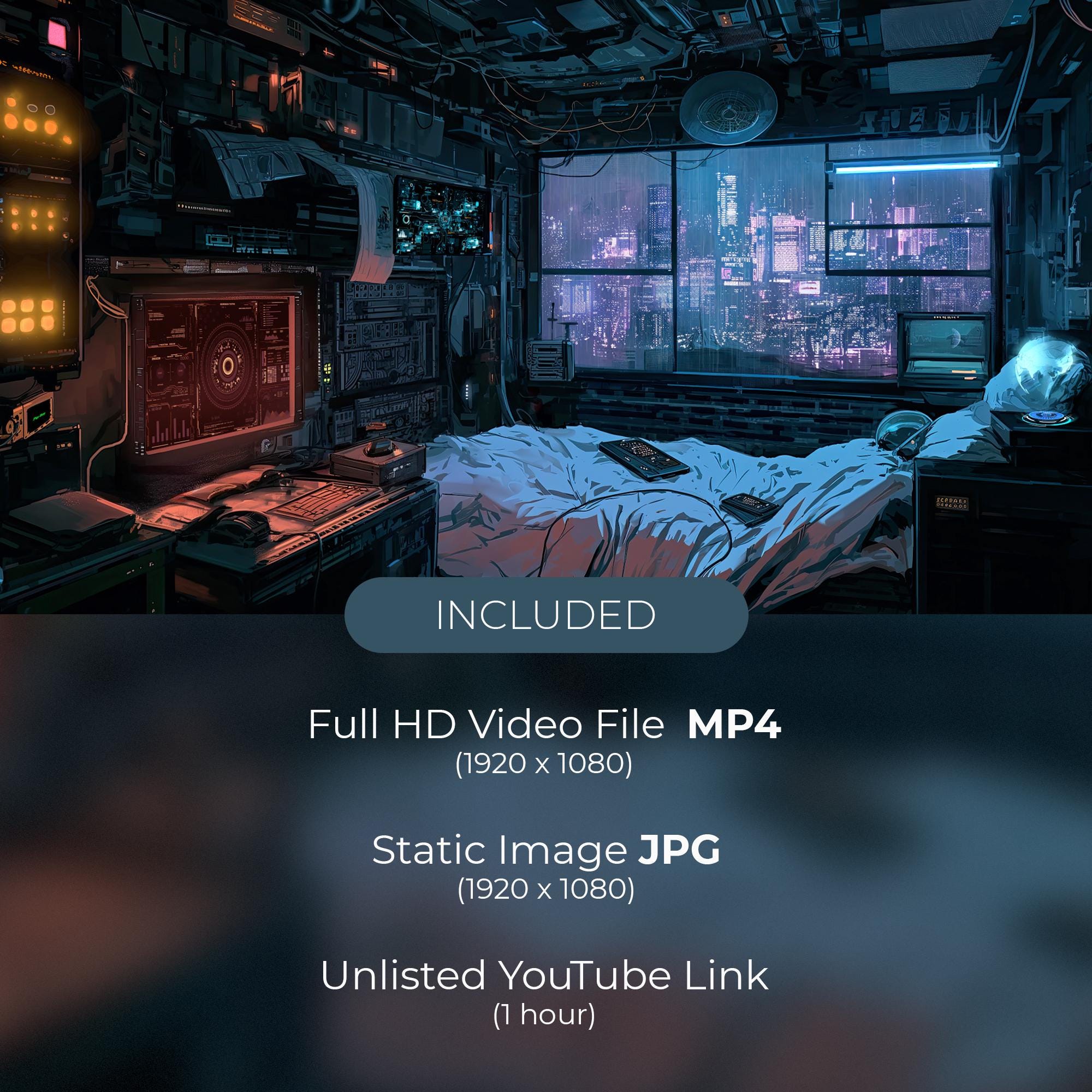 Animated Background, Cyber Bedroom, Cyberpunk Retreat, Digital Room ...