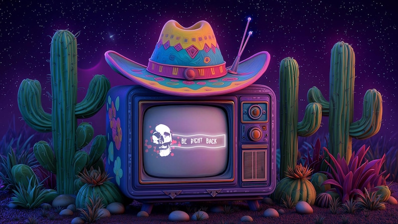 Stream Screen Animated, Retro Desert TV, Mexican Stream, Neon Cowboy ...