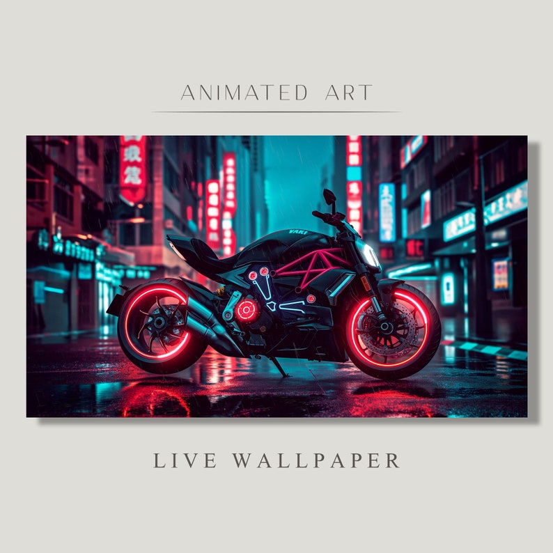 Animated Background, Cyberpunk Neon Bike, Night City Street, Synthwave ...