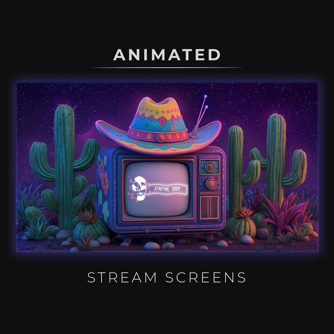 Stream Screen Animated, Retro Desert TV, Mexican Stream, Neon Cowboy ...