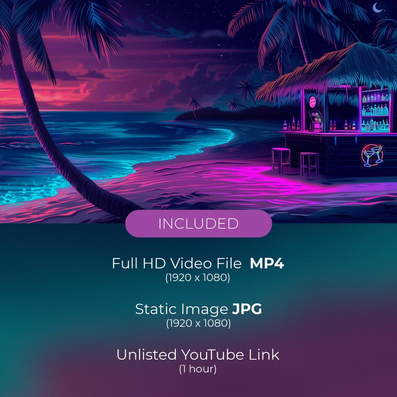 Animated Background, Neon Beach Bar, Tropical Night, Cyber Sunset ...