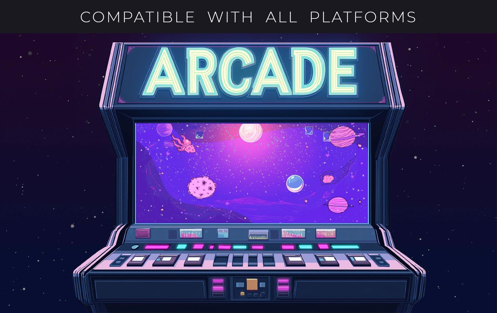 Animated Background, Retro Galaxy, Arcade Game Cabinet, Pixel Cosmos ...